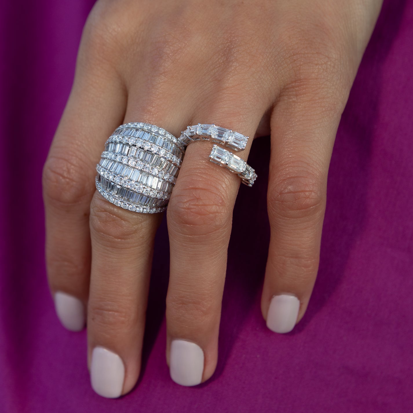 18 Karat White Gold Nine Layer Baguette Barrel Ring – RACHEL LYNN CHICAGO