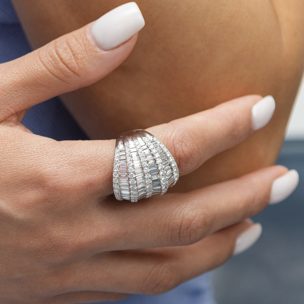 18 Karat White Gold Nine Layer Baguette Barrel Ring – RACHEL LYNN CHICAGO